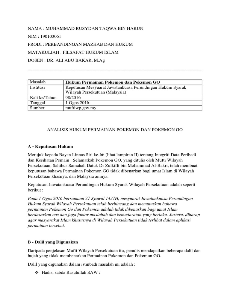 Hukum Islam: Larangan Pokemon GO | PDF | Hukum | Agama & Spiritualitas