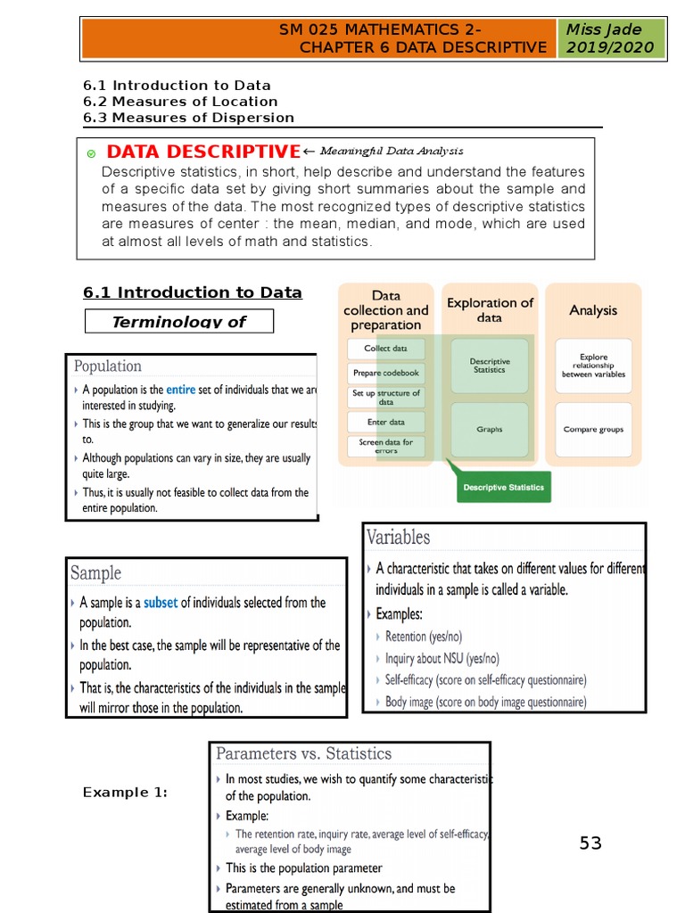 SM025 - Topic 6 Data Descriptive | PDF | Mean | Median