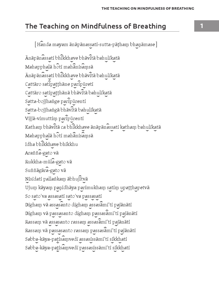 Anapanasati Sheet Pali | PDF | Mindfulness | Buddhist Meditation