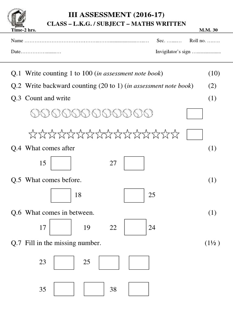 Class - L.K.G., Maths Complet Print PDF | PDF