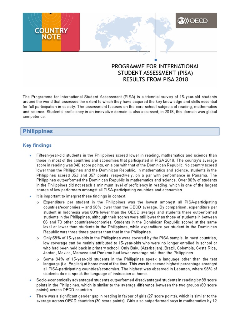 PISA2018 Results: Philippines | PDF | Programme For International ...