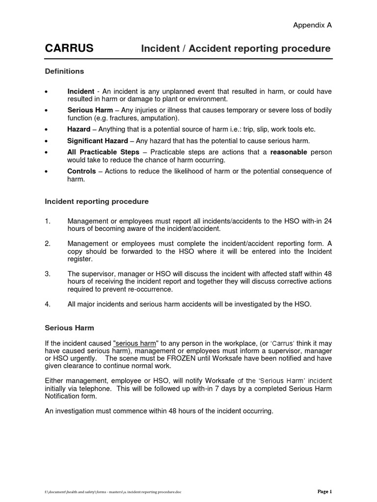 A. Incident Reporting Procedure | PDF | Hazards | Occupational Safety ...