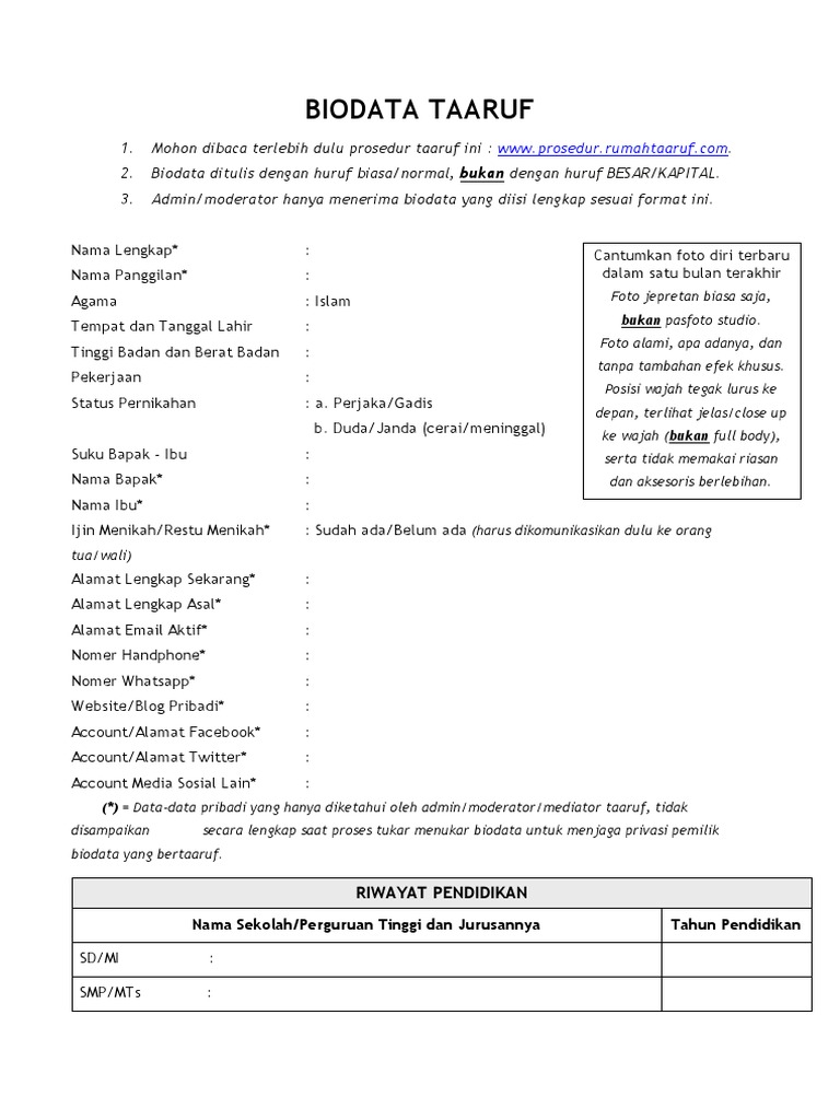 BIODATA TAARUF Again | PDF
