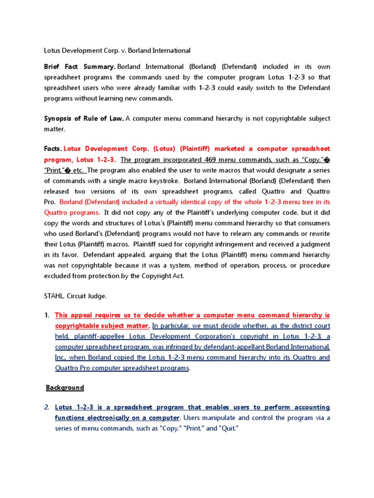 10 Lotus Development Corp Vs Borland | PDF | Copyright | Social ...
