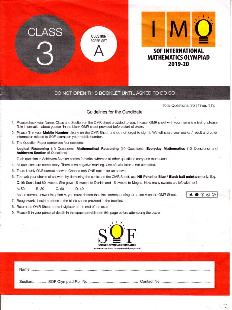 IMO Class#3 SetA 2019 | Test (Assessment) | Nature