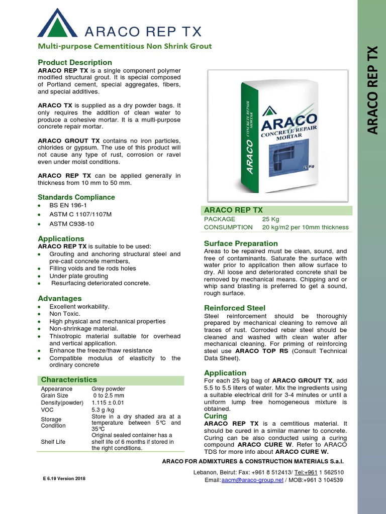 Araco Rep TX | PDF | Mortar (Masonry) | Concrete