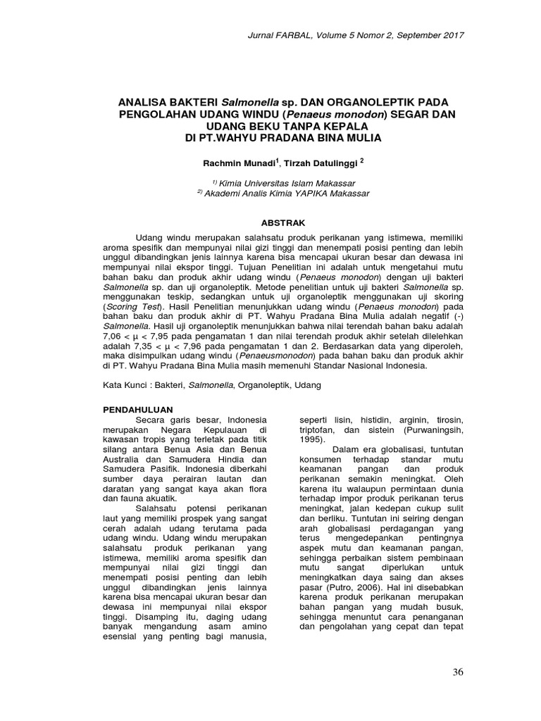 Analisa Salmonella & Organoleptik Udang | PDF | Sains & Matematika