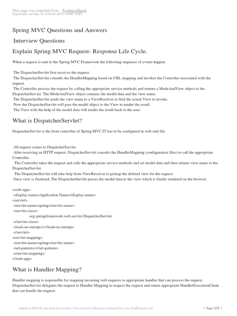 Spring MVC Questions and Answers | Download Free PDF | Spring Framework | Model–View–Controller