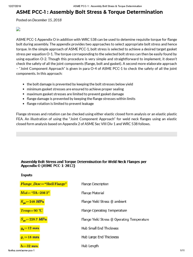 ASME PCC-1 - Assembly Bolt Stress & Torque Determination | PDF | Stress (Mechanics) | Classical ...