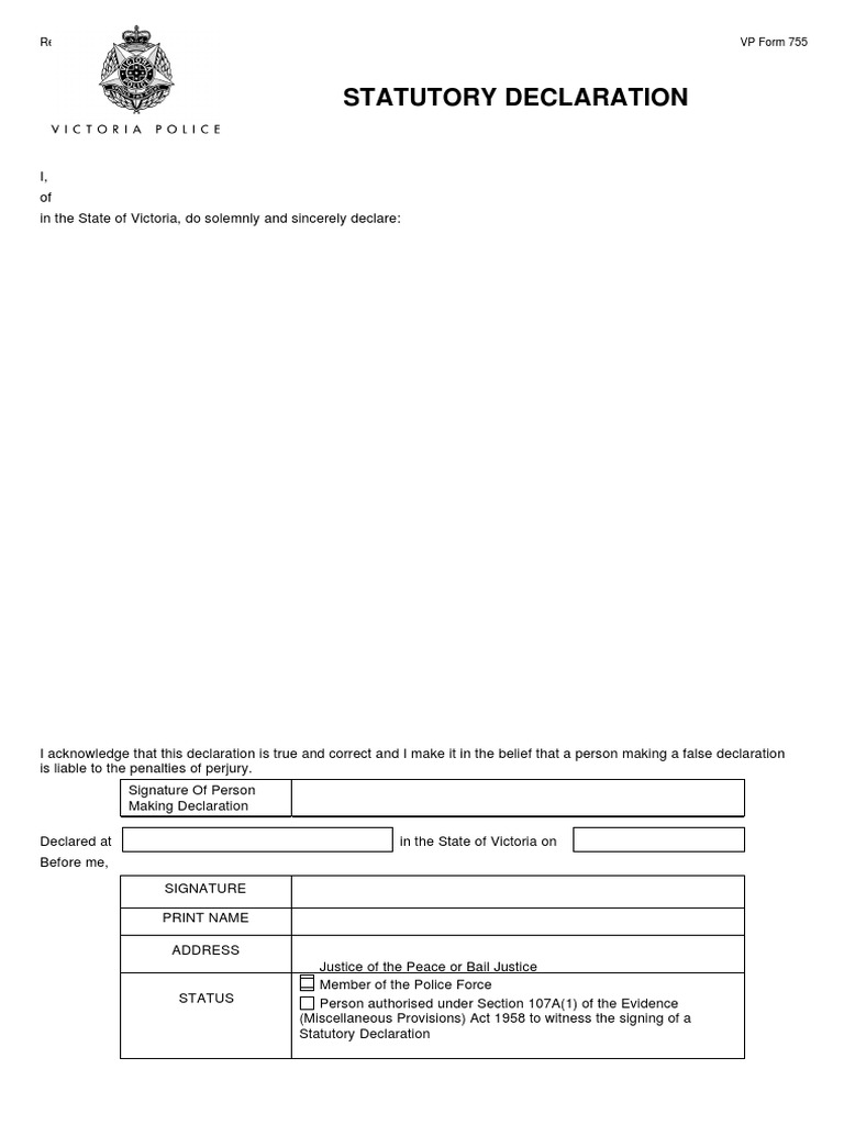 VPForm 755 Statutory Declaration | PDF