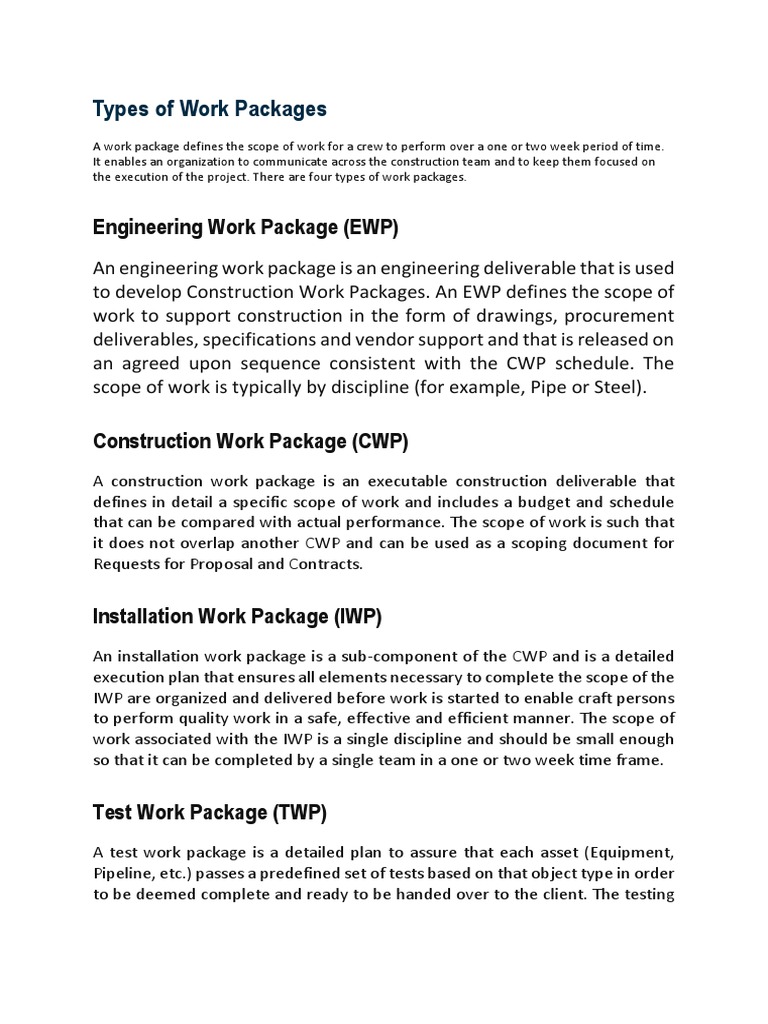 Types of Work Packages | PDF