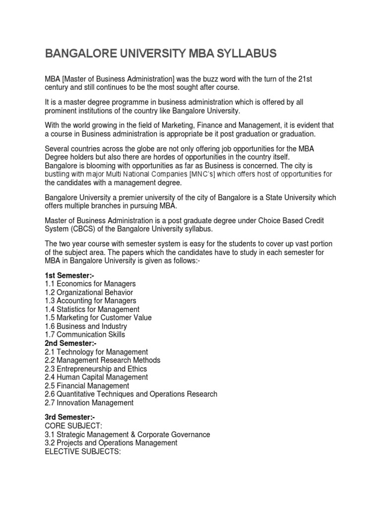 Bangalore University Mba Syllabus | PDF | Master Of Business ...