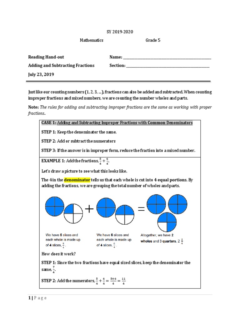 First Math Handout | PDF | Fraction (Mathematics) | Number Theory