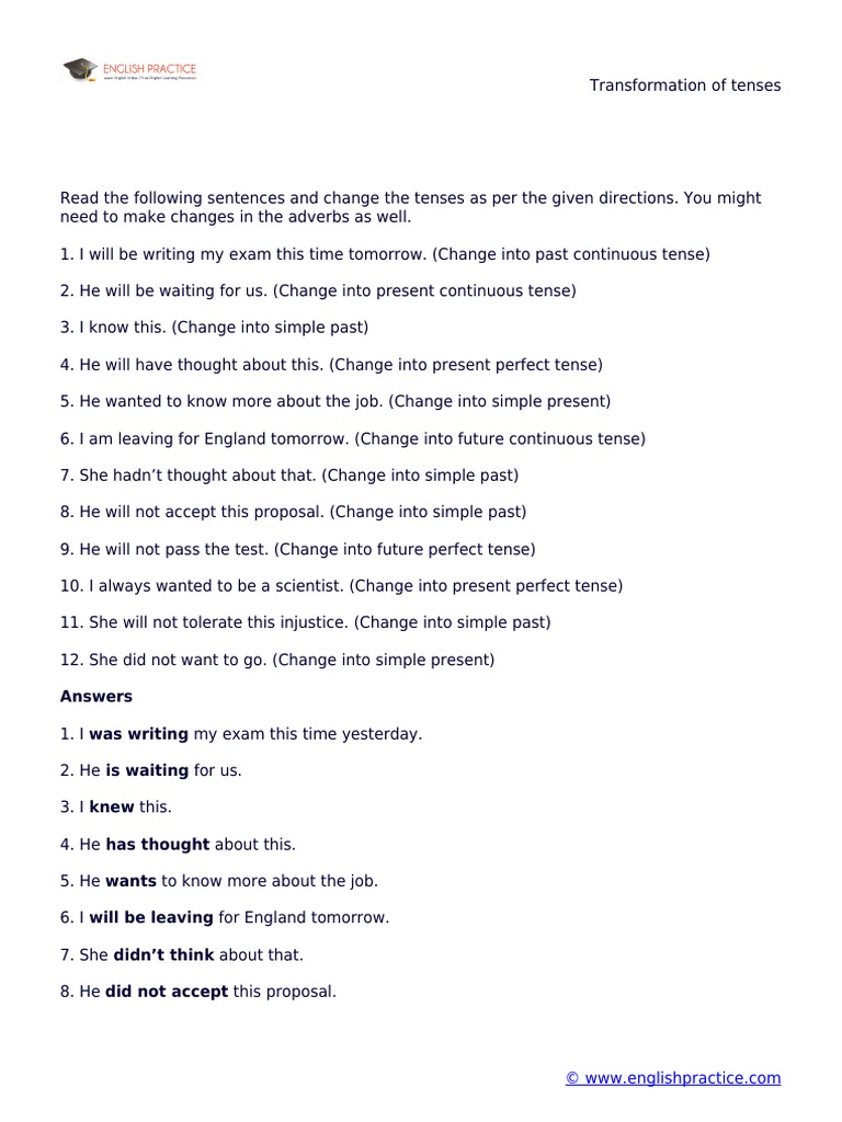 Transformation of Tenses | PDF