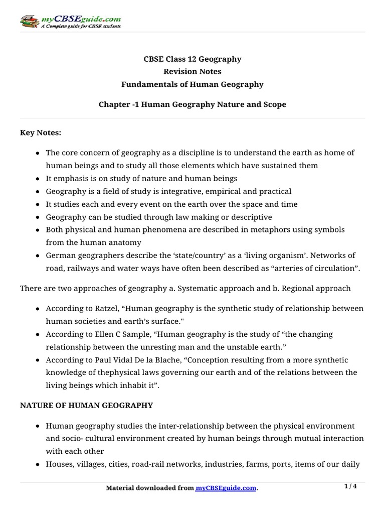 12 Geography Notes b1 ch1 | PDF | Geography | Social Science