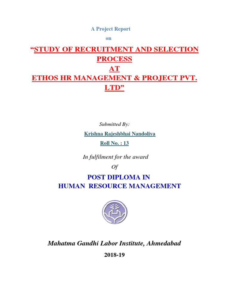 Study of Recuriment Project at Ethos HR Management and Project Pvt. LTD ...