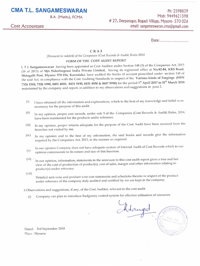 Cost Audit Report PDF | PDF