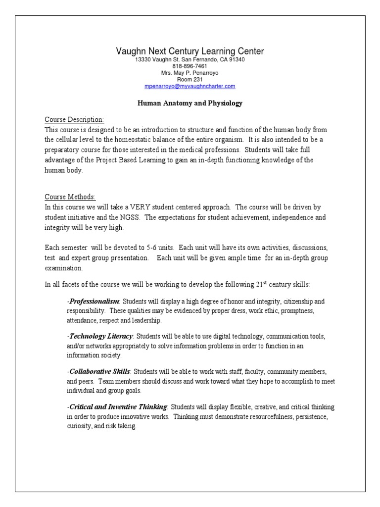 Human Anatomy and Physiology Syllabus | PDF | Project Based Learning ...