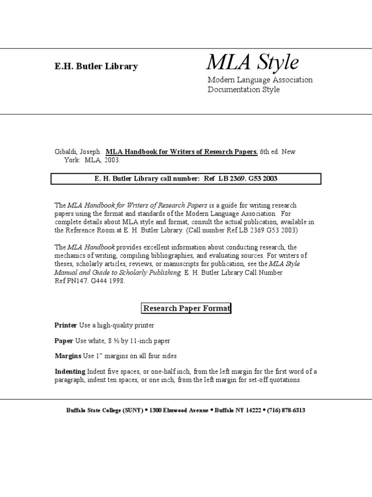 MLA Style: E.H. Butler Library | PDF | Note (Typography) | Citation