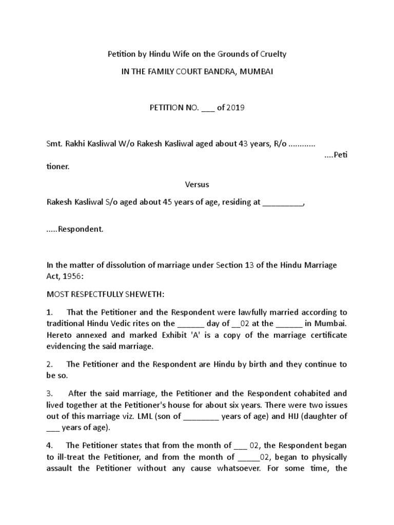 Divorce Petition Format | PDF | Complaint | Divorce