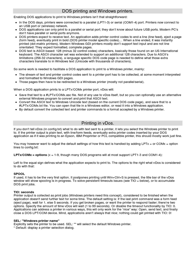 vDOS Printing | PDF | Dos | Printer (Computing)