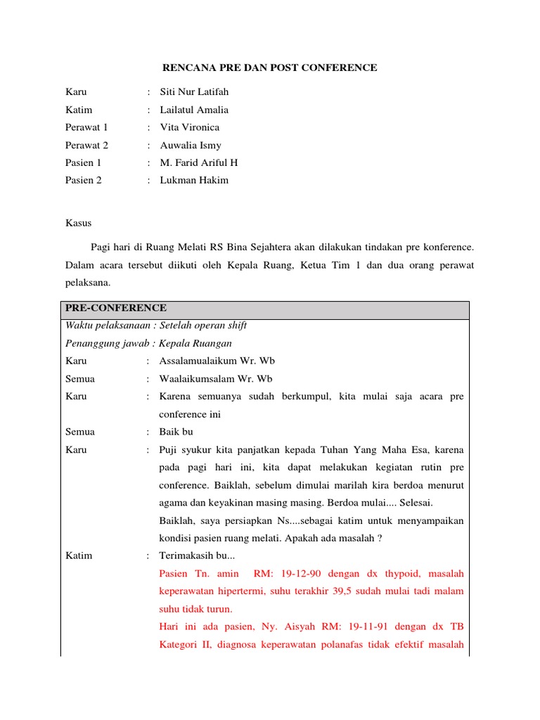 Rencana Pre dan Post Conference Keperawatan | PDF