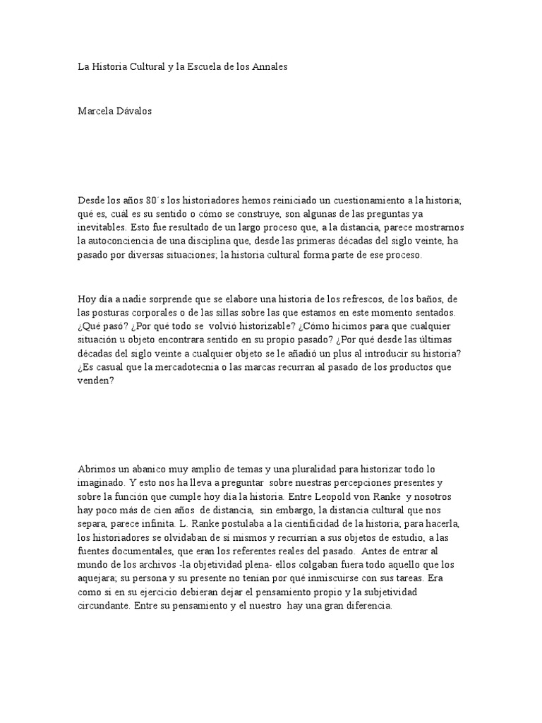 Dávalos, Marcela (La Historia Cultural y La Escuela de Los Annales ...