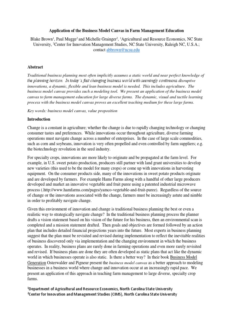 Application of The Business Model Canvas in Farm Management Education ...