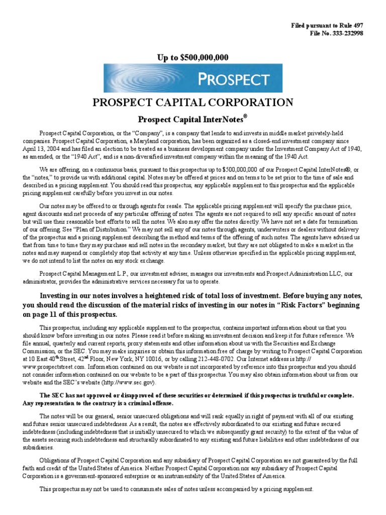 Prospect Capital Corporation Prospectus PDF | PDF | Debt | Private Equity