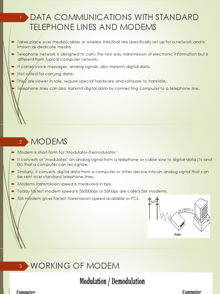 Data Communications With Standard Telephone Lines and Modems | PDF | Digital Subscriber Line | Modem