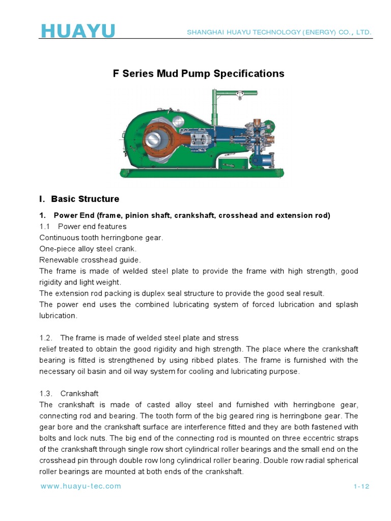 F Series Mud Pumps Specifications 200805 | PDF | Piston | Cylinder (Engine)