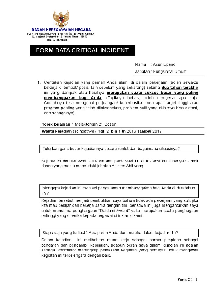 Form Critical Incident | PDF