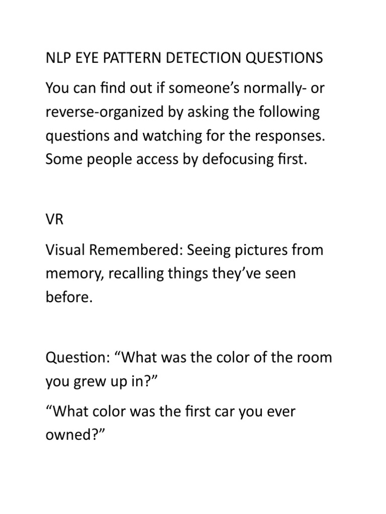 NLP Eye Pattern | Download Free PDF | Personality Type | Sales