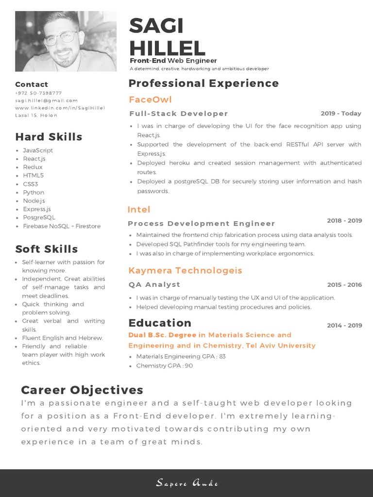 Sagi Hillel Frontend CV | PDF | Postgre Sql | Software