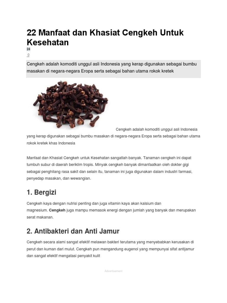 22 Manfaat Dan Khasiat Cengkeh Untuk Kesehatan | PDF