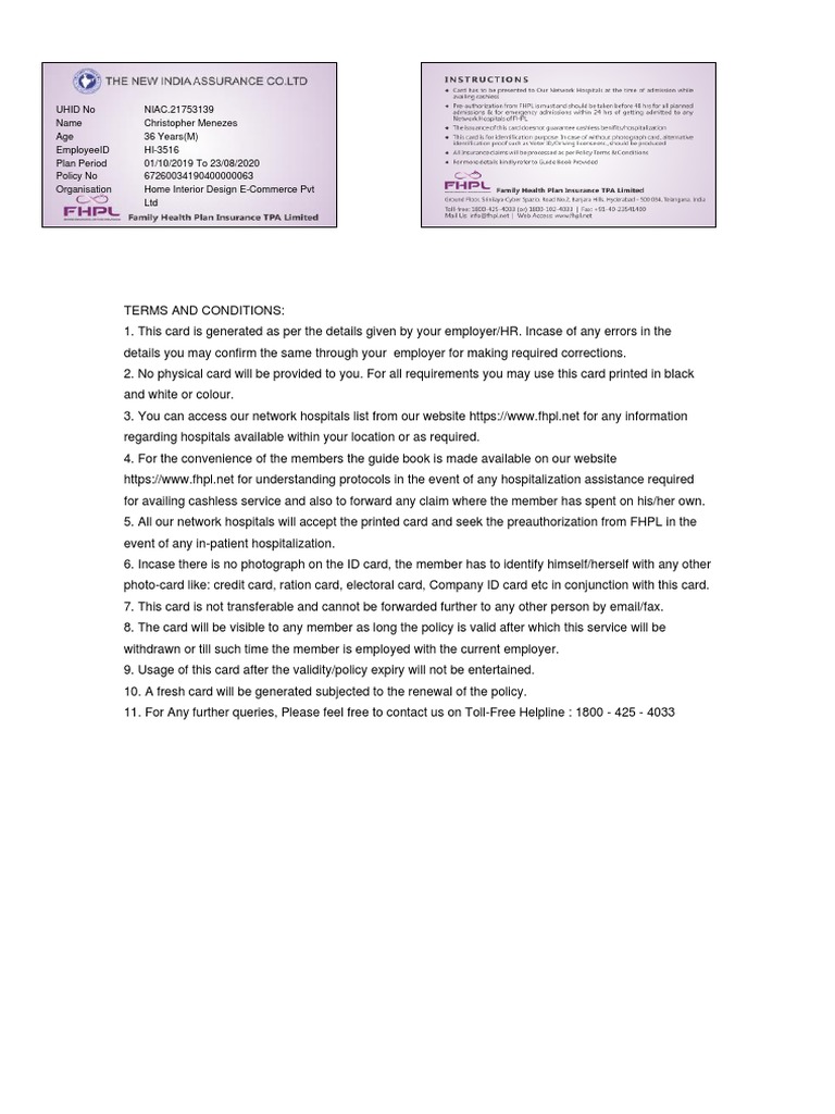 Mediclaim E-Card | Download Free PDF | Identity Document | Computing