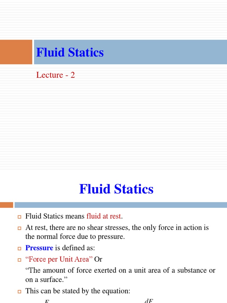 Lecture-2-Fluid Statics | PDF | Pressure Measurement | Pressure
