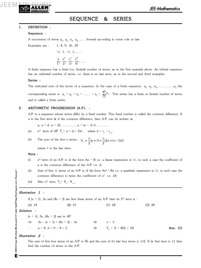 Sequence and Series-Jeemain - Guru PDF | PDF | Numbers | Sequence
