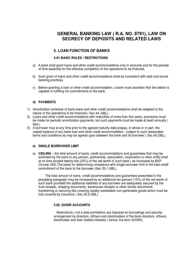 Loan Functions and Restrictions of Banks: An Overview of Basic Rules on ...