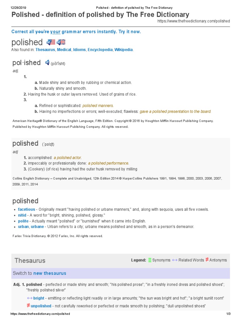 Polished - Definition of Polished by The Free Dictionary | PDF ...