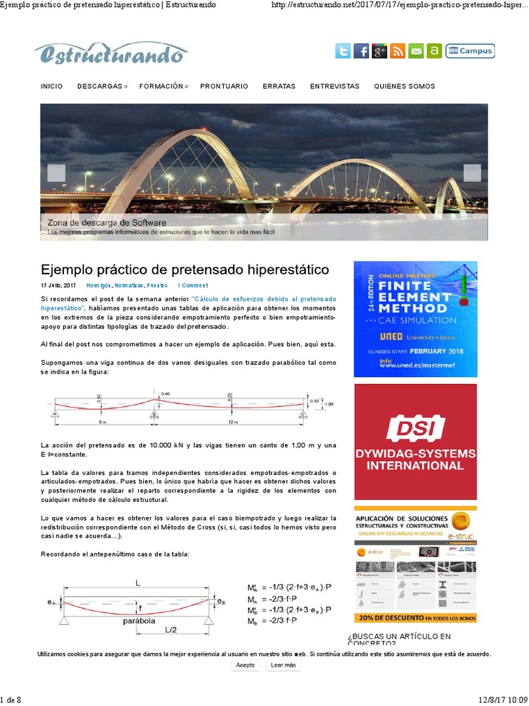 Ejemplo Práctico De Pretensado Hiperestático Pdf Hormigón