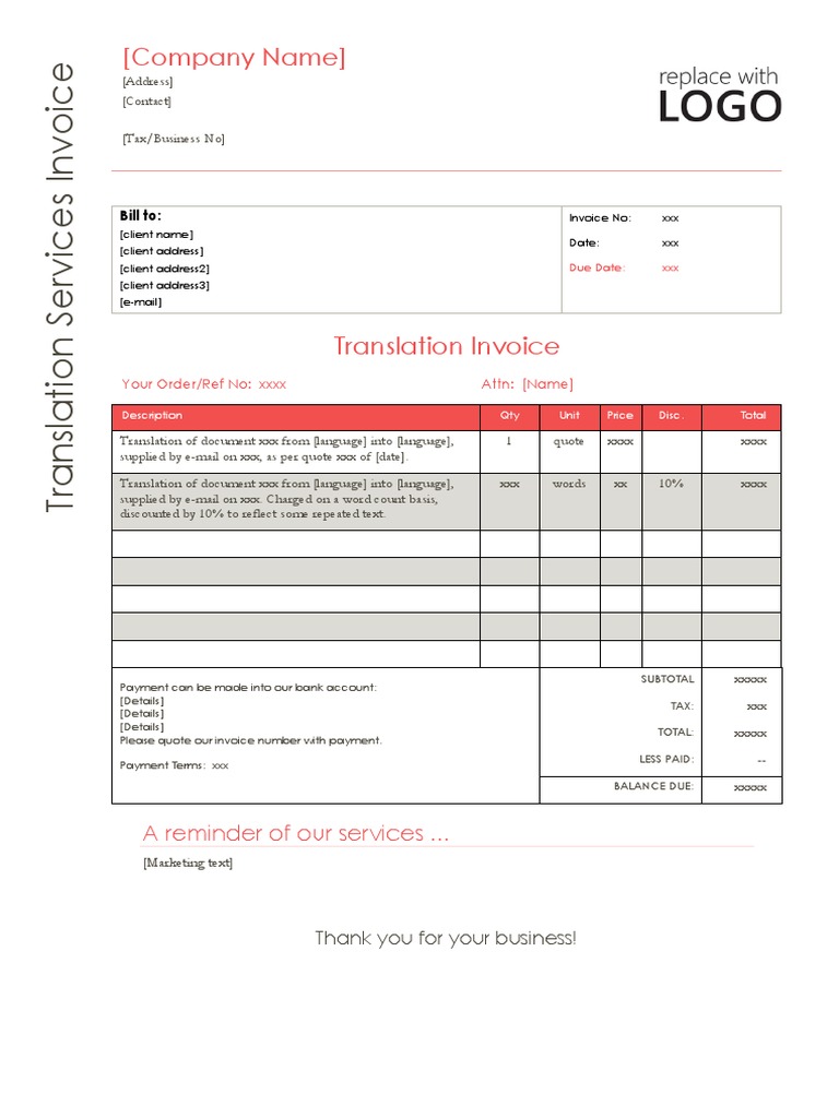 Translation Invoice Template v3 | PDF | Invoice | Payments