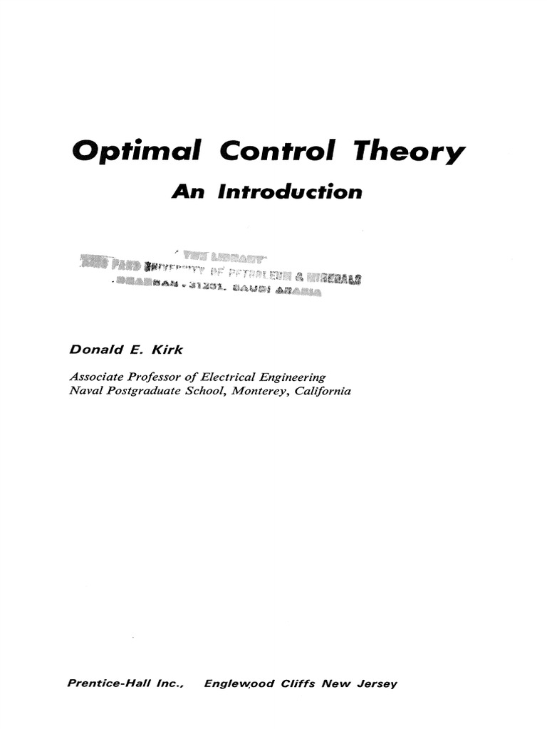 Optimal Control Theory An Introduction PDF | PDF