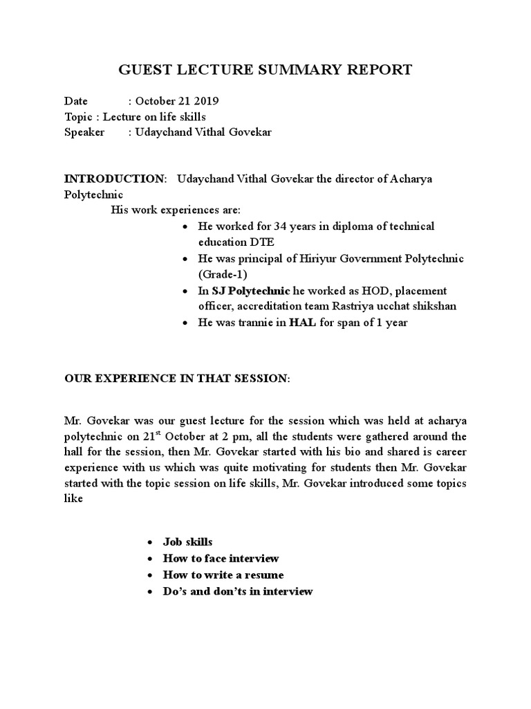 Guest Lecture Summary Report Doc2 | PDF