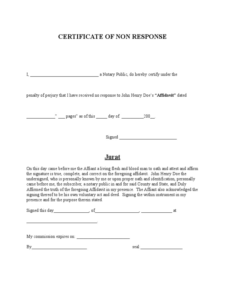 6 Non Response Creditor Refused To Respond | Affidavit | Notary Public