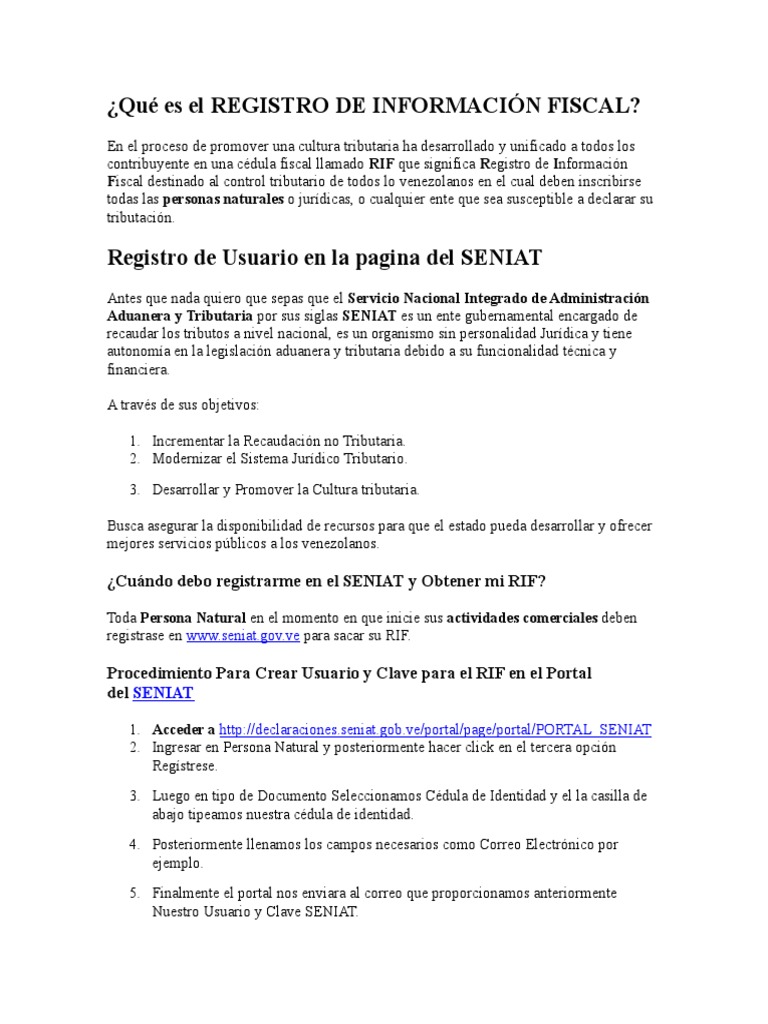 Qué Es El REGISTRO DE INFORMACIÓN FISCAL | PDF | Internet | Informática ...