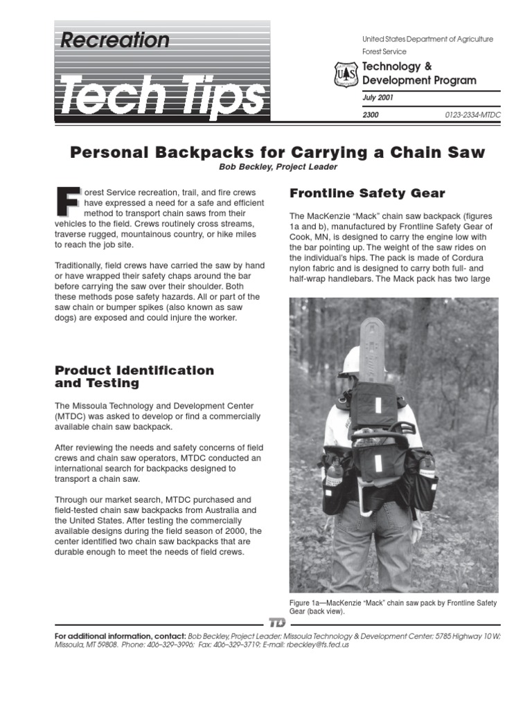 USDA Forest Service Personal Backpacks For Carrying Chain Saw | PDF ...