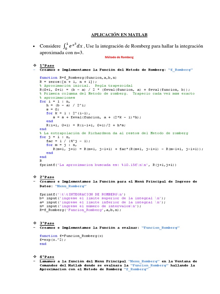 Integracion de Romberg Matlab | PDF | Análisis matemático | Conceptos matemáticos