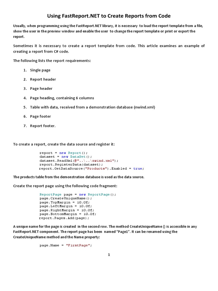 Using FastReport - Net To Create Reports From Code | PDF | Databases | Button (Computing)