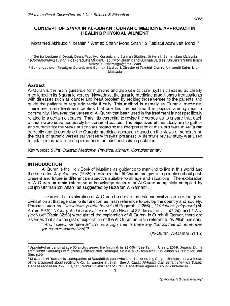 Concept of Shifa in Al-Quran Quranic Med PDF | PDF | Quran | Islam